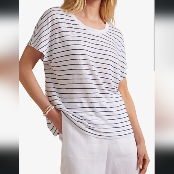 The White Company | Tops | The White Company Striped Linen Button Back ...